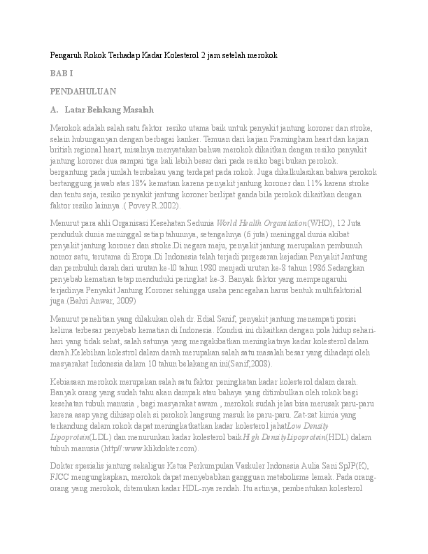 (DOC) Pengaruh Rokok Terhadap Kadar Kolesterol 2 jam setelah merokok