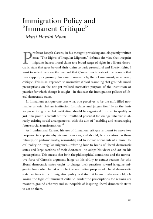 (PDF) Immigration Policy and “Immanent Critique”