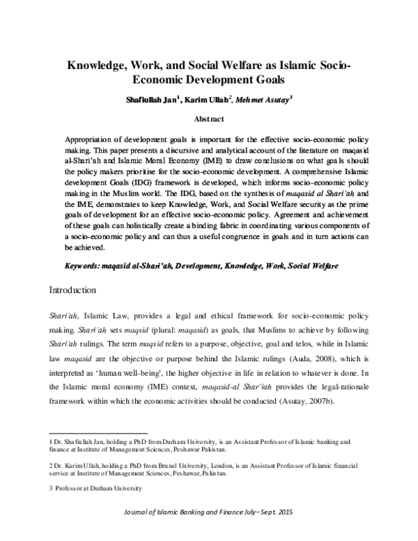 (PDF) Knowledge, Work, and Social Welfare as Islamic Socio- Economic ...