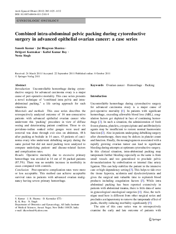 (PDF) Combined intra-abdominal pelvic packing during cytoreductive ...