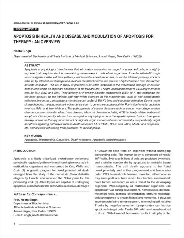 (PDF) Apoptosis in health and disease and modulation of apoptosis for ...