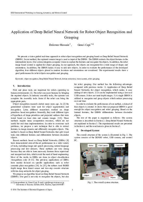 Application Of Deep Belief Neural Network For Robot Object Recognition