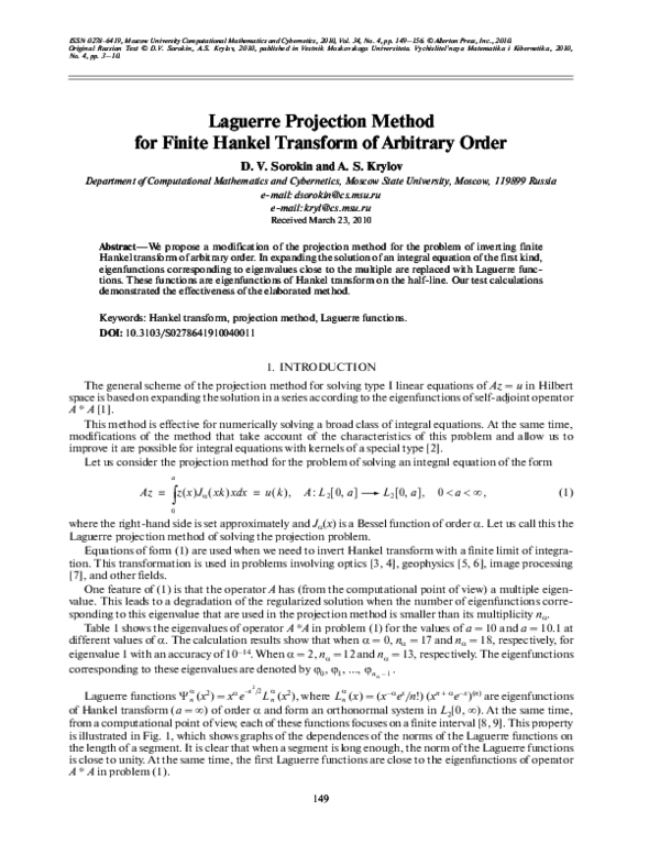 (PDF) Laguerre projection method for finite Hankel transform of arbitrary order