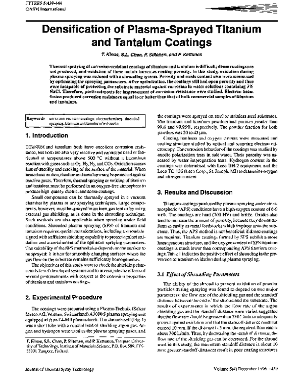 (PDF) Densification of plasma-sprayed titanium and tantalum coatings