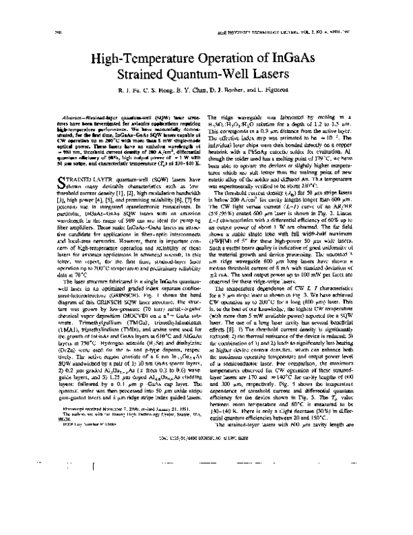 (PDF) High-temperature operation of InGaAs strained quantum-well lasers