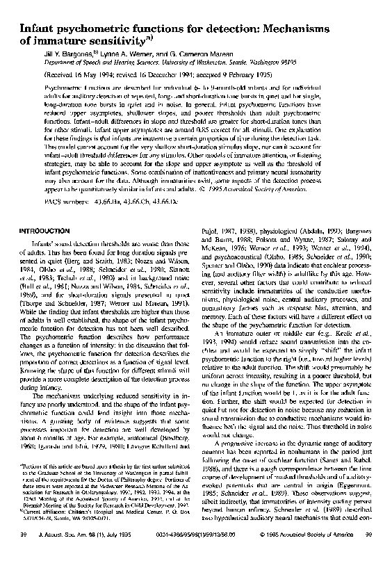Infant psychometric functions for detection: Mechanisms of immature ...