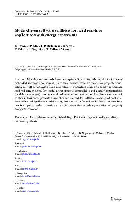 (PDF) Model-driven software synthesis for hard real-time applications with energy constraints