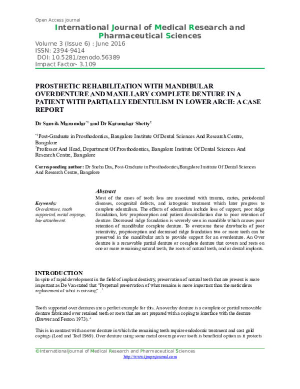 PROSTHETIC REHABILITATION WITH MANDIBULAR OVERDENTURE AND MAXILLARY ...