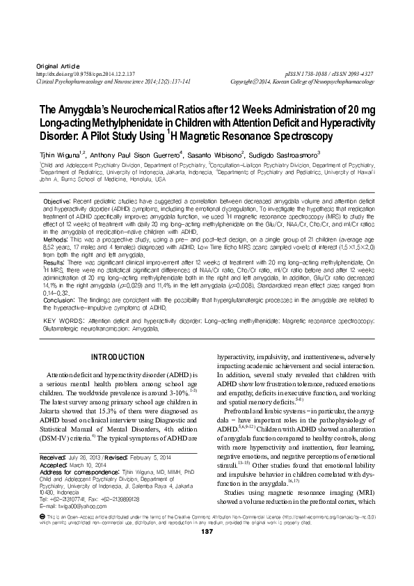 (PDF) Amygdala Neurochemical Changes in ADHD after Methylphenidate