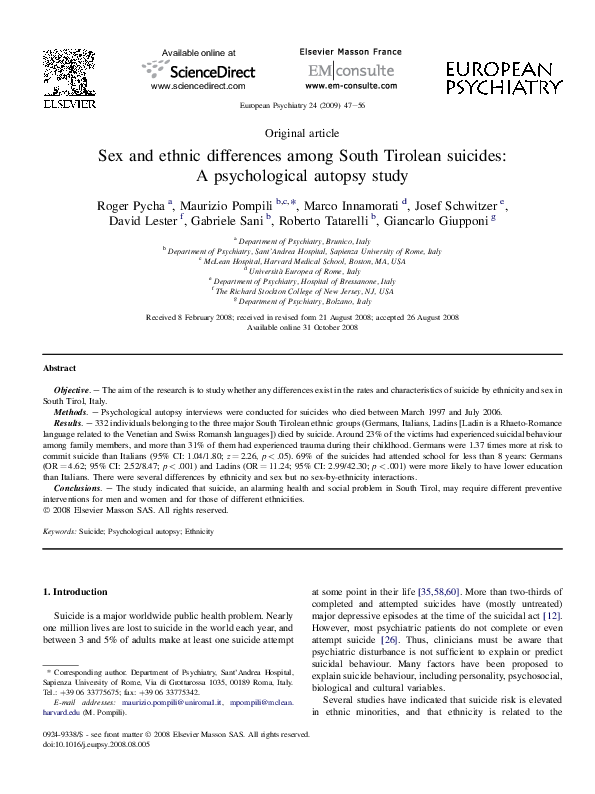 Pdf Sex And Ethnic Differences Among South Tirolean Suicides A