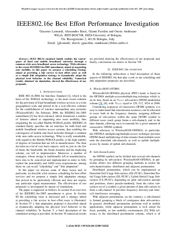 (PDF) IEEE802.16e Best Effort Performance Investigation