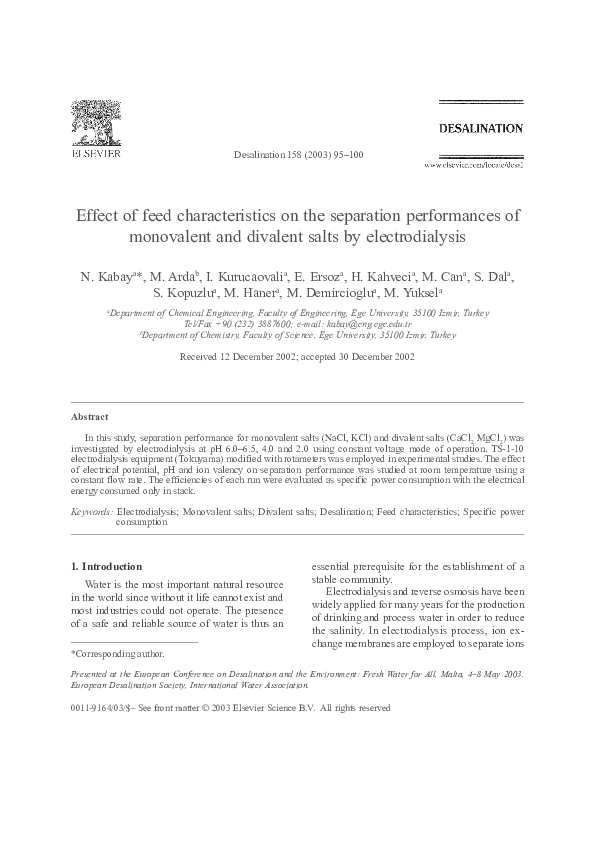 (PDF) Effect of feed characteristics on the separation performances of ...