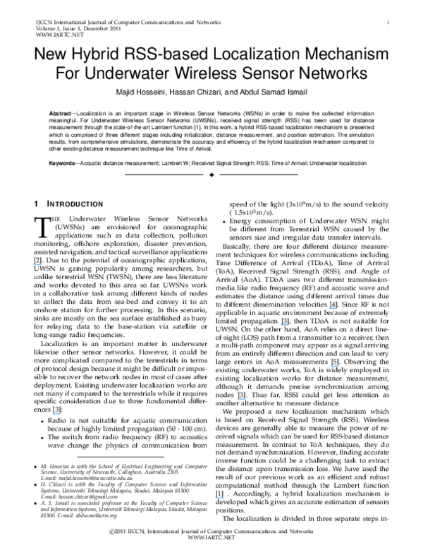 (PDF) New Hybrid RSS-based Localization Mechanism For Underwater Wireless Sensor Networks