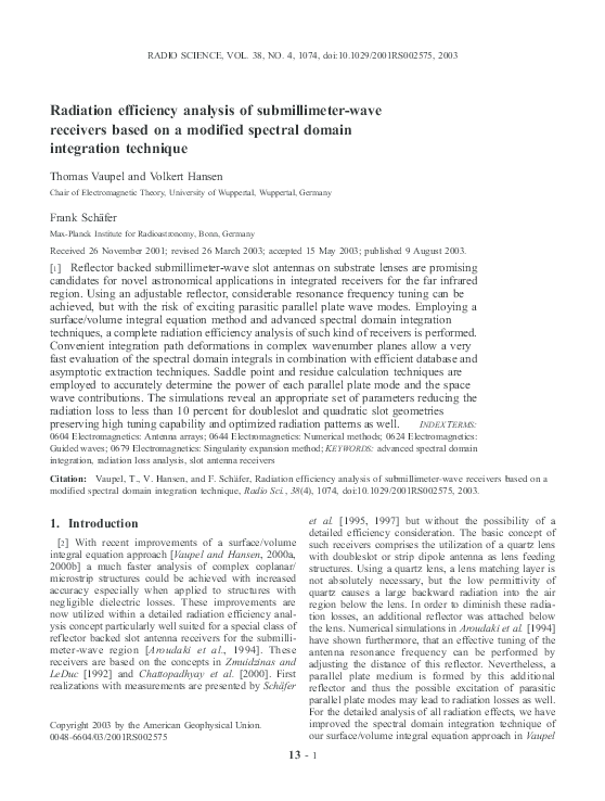 (PDF) Radiation efficiency analysis of submillimeter-wave receivers ...
