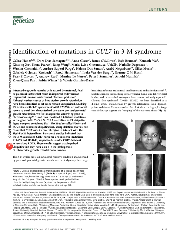 (PDF) Identification of mutations in CUL7 in 3-M syndrome