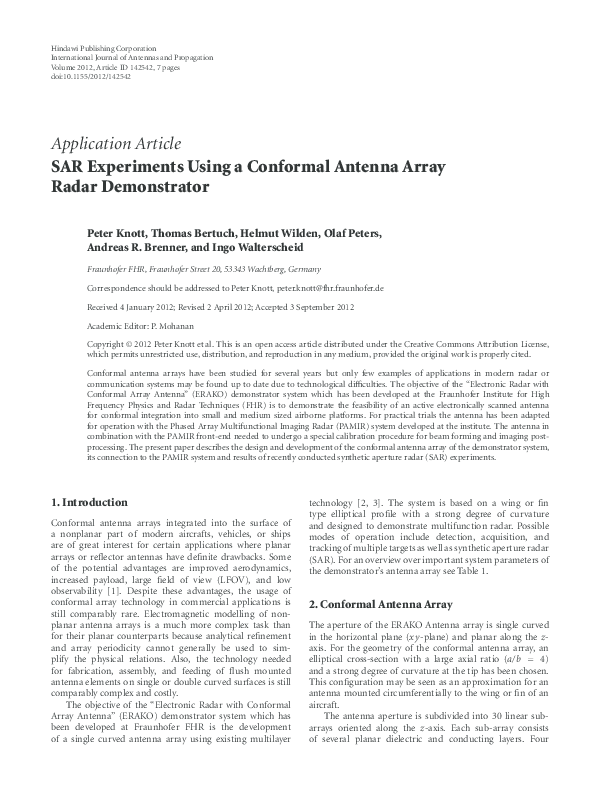 Pdf Sar Experiments Using A Conformal Antenna Array Radar Demonstrator