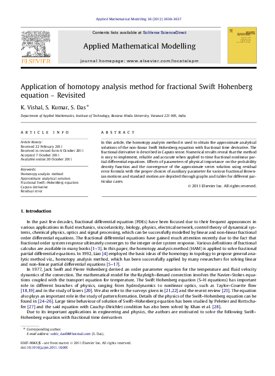 Pdf Application Of Homotopy Analysis Method For Fractional Swift Hohenberg Equation Revisited