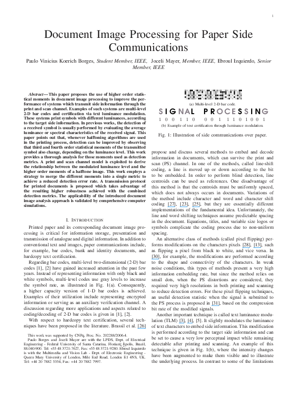 (PDF) Document Image Processing for Paper Side Communications