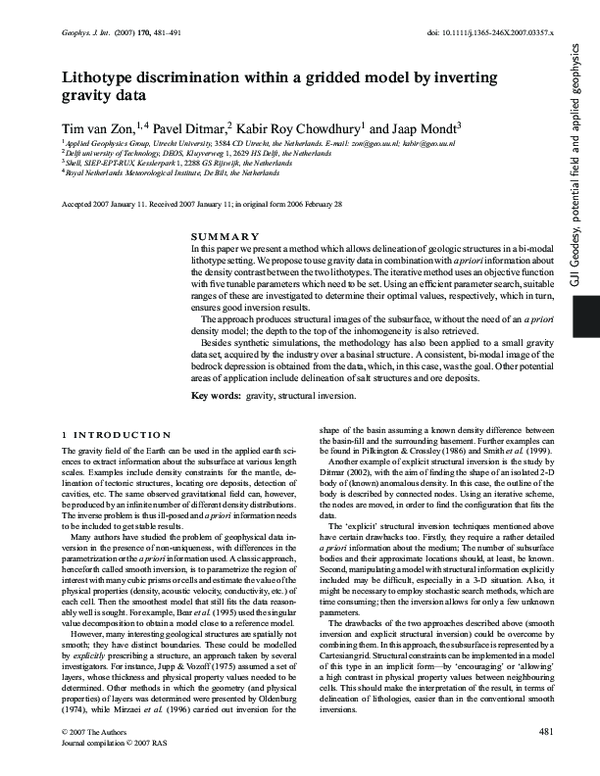 (PDF) Lithotype discrimination within a gridded model by inverting gravity data | Tim van Zon ...