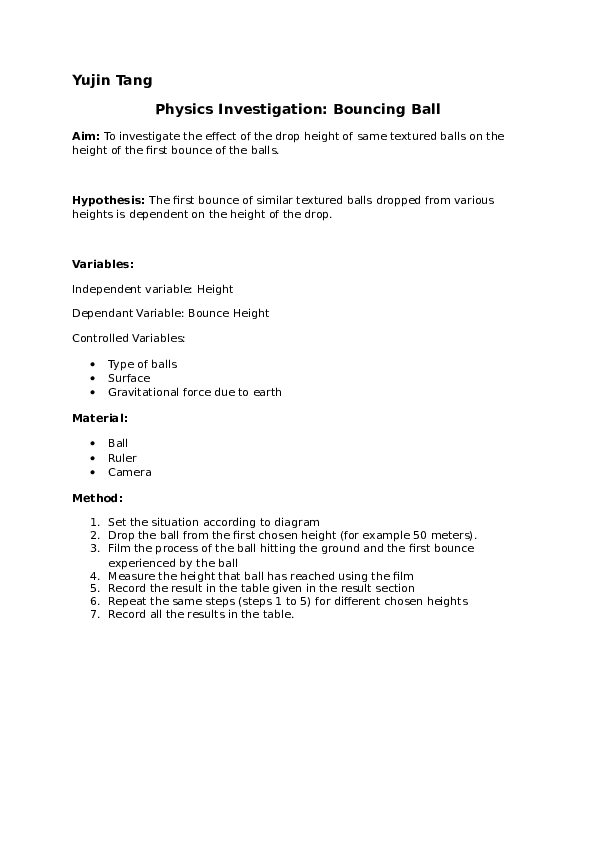 (DOC) Physics Investigation: Bouncing Ball