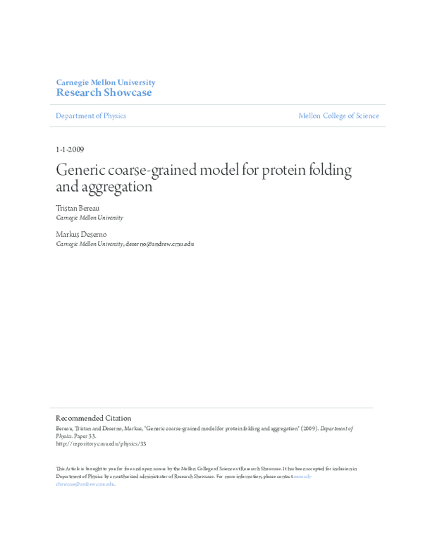 (PDF) Generic coarse-grained model for protein folding and aggregation