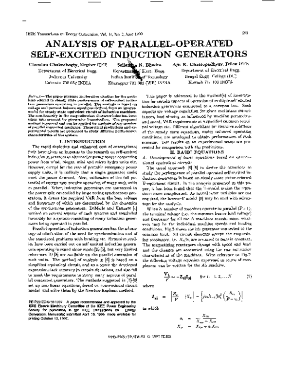 (PDF) Analysis of parallel-operated self excited induction generators