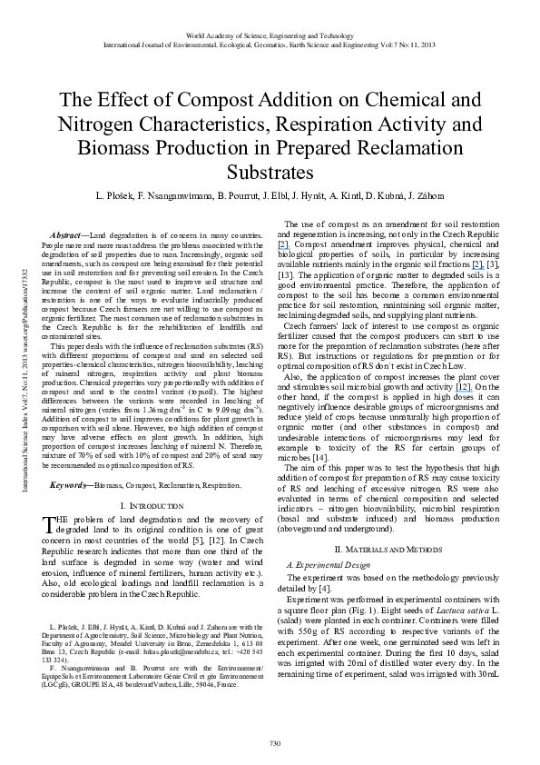 (PDF) The Effect of Compost Addition on Chemical and Nitrogen ...