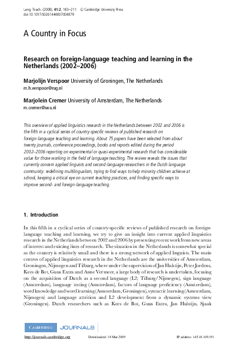 (PDF) Research on foreign-language teaching and learning in the ...