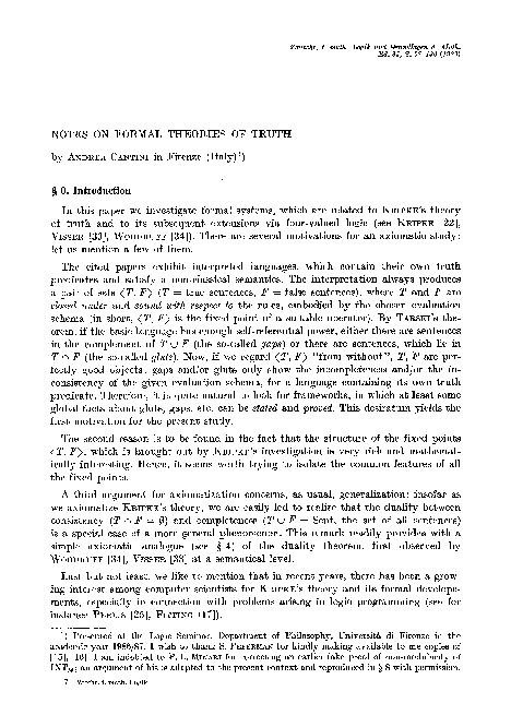 Pdf Notes On Formal Theories Of Truth
