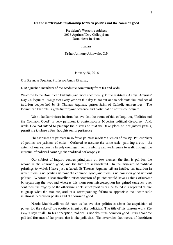 (DOC) Politics and the Common Good