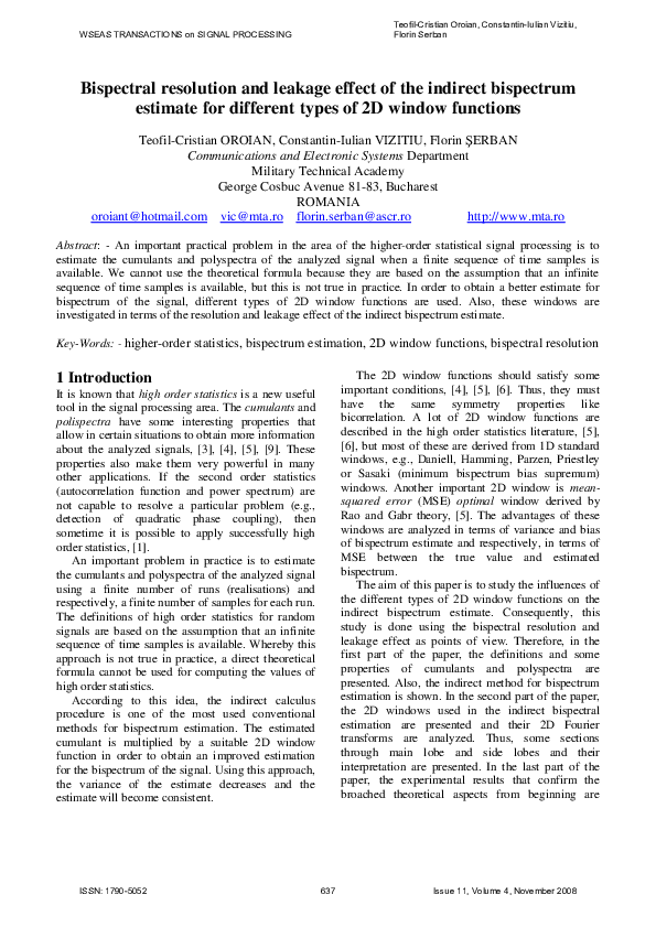(PDF) Bispectral resolution and leakage effect of the indirect bispectrum estimate for different ...