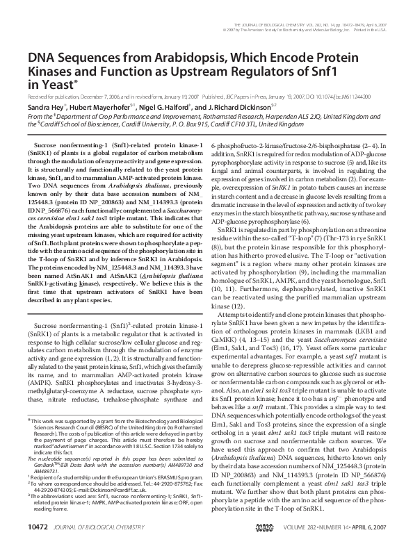 (PDF) DNA Sequences from Arabidopsis, Which Encode Protein Kinases and ...