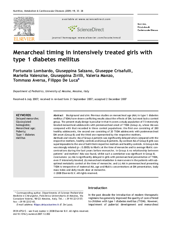 (PDF) Menarcheal timing in intensively treated girls with type 1 ...