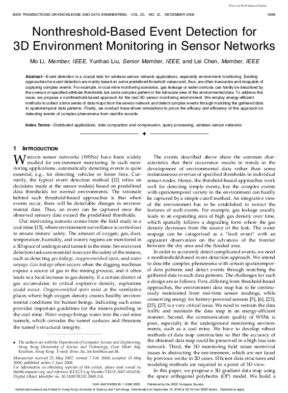 (PDF) Non-Threshold based Event Detection for 3D Environment Monitoring in Sensor Networks
