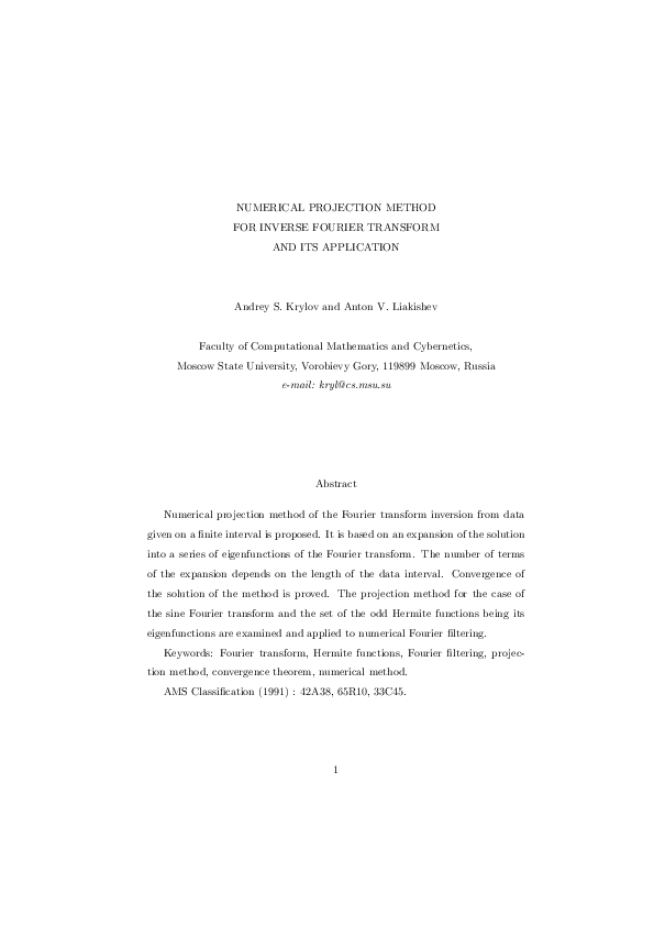 Pdf Numerical Projection Method For Inverse Fourier Transform And Its Application Andrey