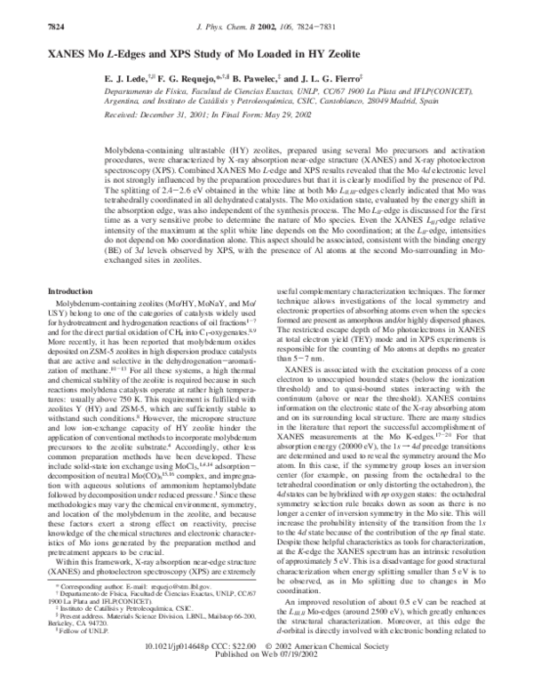 (PDF) XANES Mo L -Edges and XPS Study of Mo Loaded in HY Zeolite