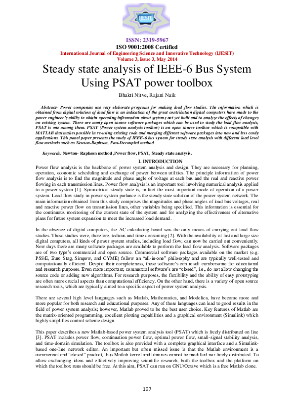 (PDF) Steady state analysis of IEEE-6 Bus System Using PSAT power toolbox