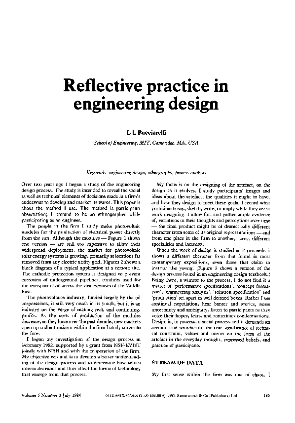 Pdf Reflective Practice In Engineering Design