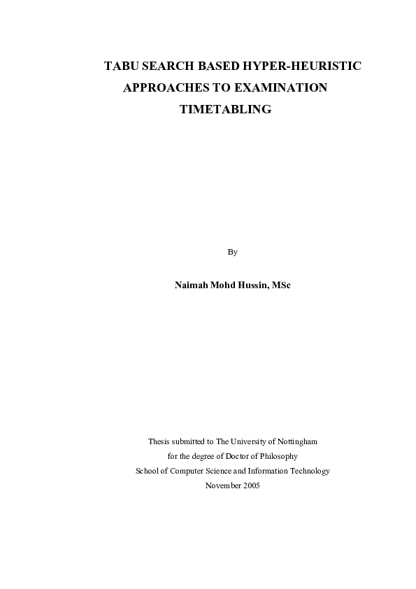 (PDF) Tabu Search Based Hyper-Heuristic Approaches to Examination Timetabling