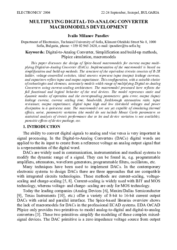 (PDF) MULTIPLYING DIGITAL-TO-ANALOG CONVERTER MACROMODELS DEVELOPMENT