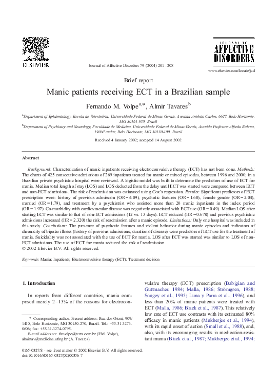 (PDF) Manic patients receiving ECT in a Brazilian sample