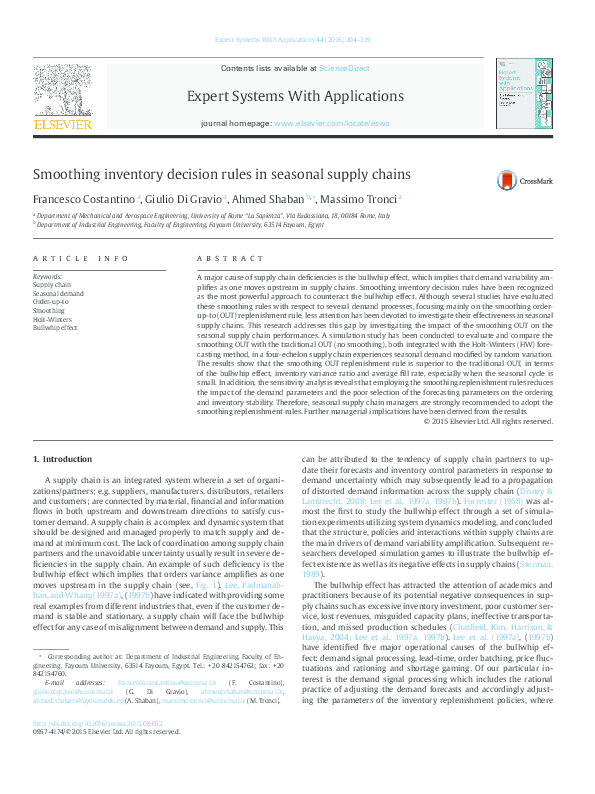(PDF) Smoothing inventory decision rules in seasonal supply chains