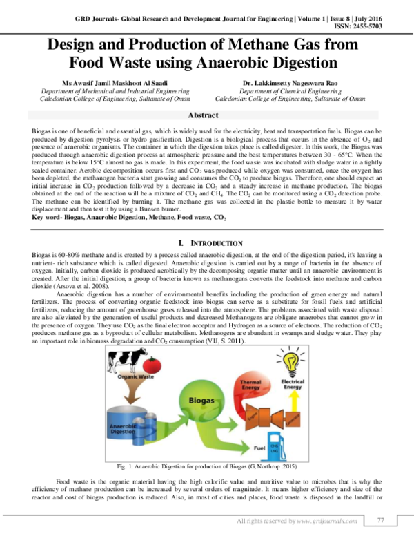 (PDF) Design and Production of Methane Gas from Food Waste using ...