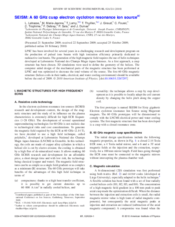(PDF) SEISM: a 60 GHz cusp electron cyclotron resonance ion source