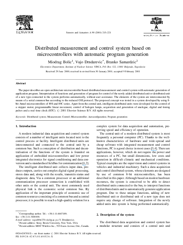 Pdf Distributed Measurement And Control System Based On Can Bus