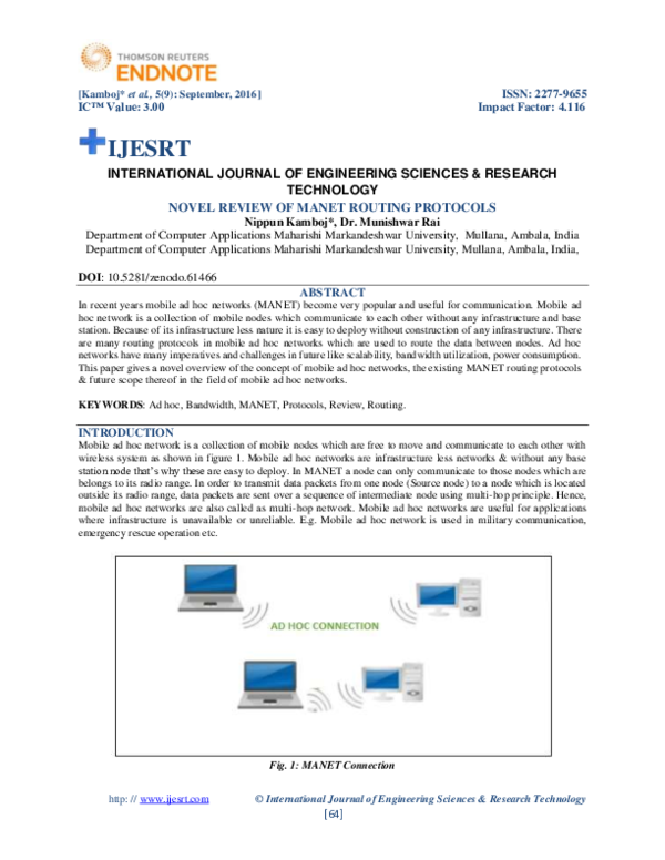 Pdf Novel Review Of Manet Routing Protocols