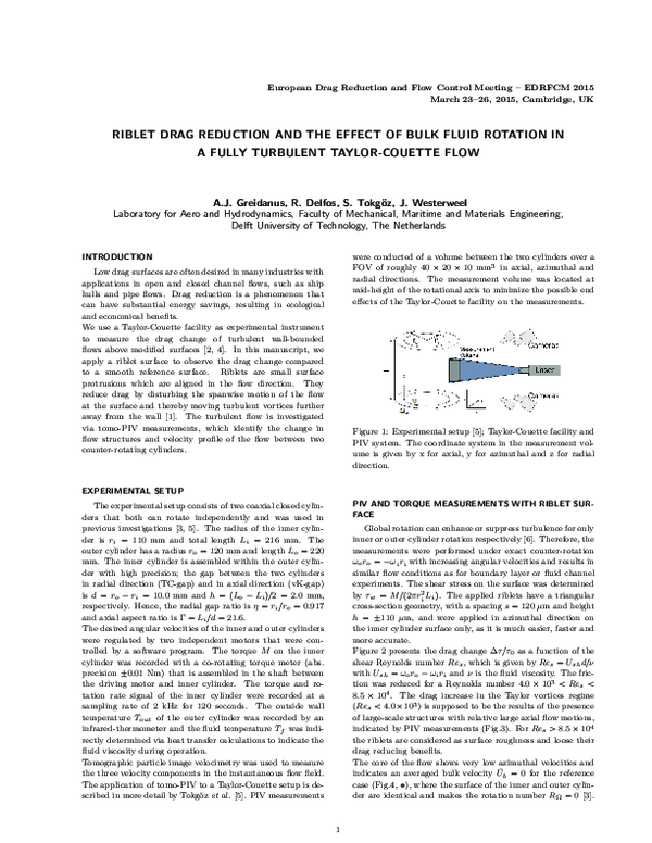 (PDF) Riblet Drag Reduction and the Effect of Bulk Fluid Rotation in a Fully Turbulent Taylor ...