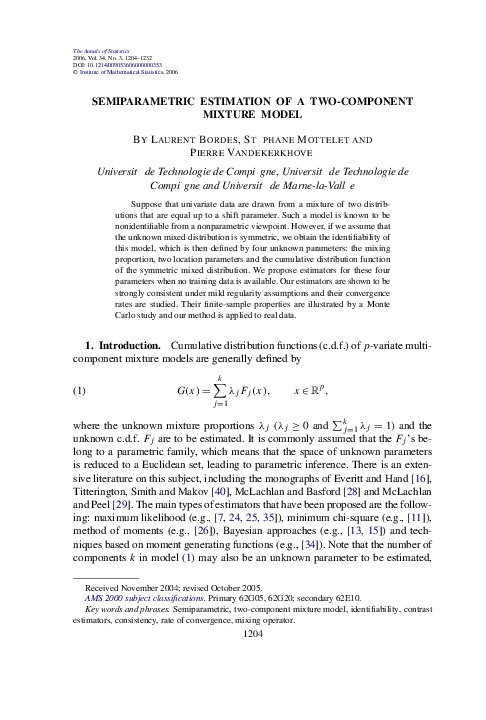 Pdf Semiparametric Estimation Of A Two Component Mixture Model Pierre Vandekerkhove