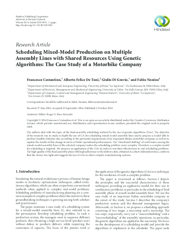 (PDF) Scheduling Mixed-Model Production on Multiple Assembly Lines with Shared Resources Using ...