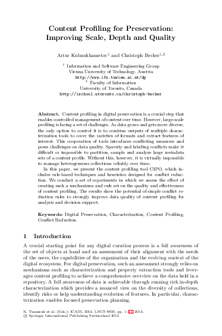 (PDF) Content Profiling for Preservation: Improving Scale, Depth and ...